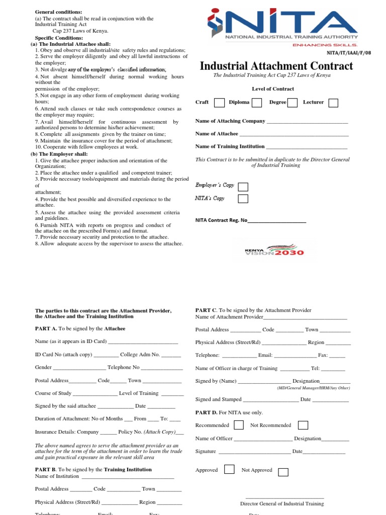 Industrial Attachment Contract Form 2 | PDF | Employment | Government
