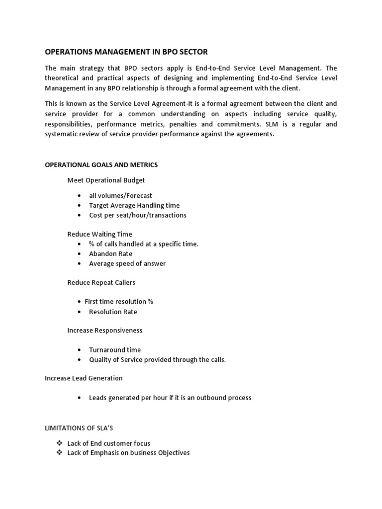 Operations Management in Bpo Sector | PDF | Six Sigma | Business Process