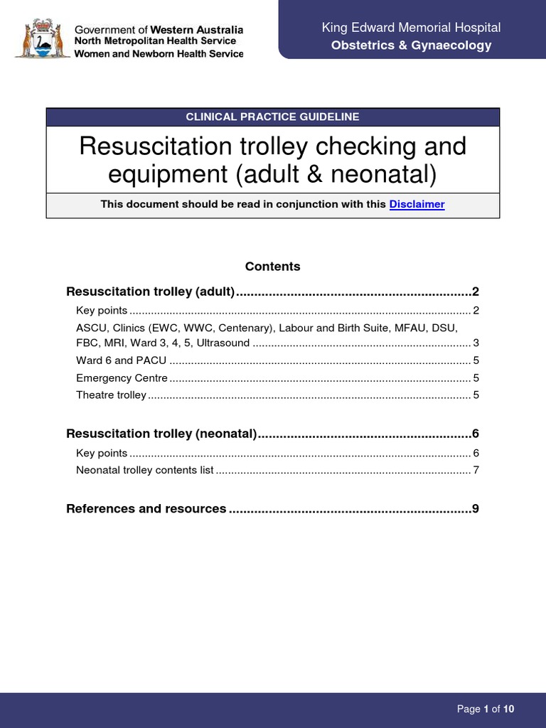 Resuscitation Trolley Checking and Equipment (Adult & Neonatal) | PDF ...