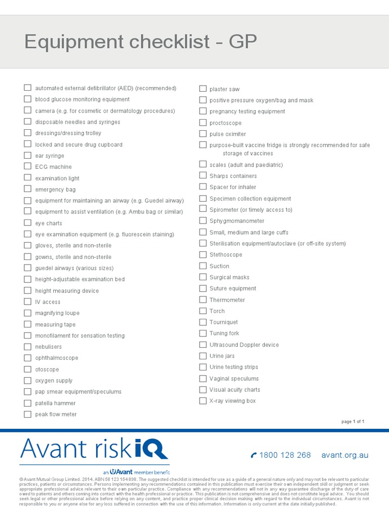 Checklist - Equipment - GP | PDF | Medical Specialties | Medicine
