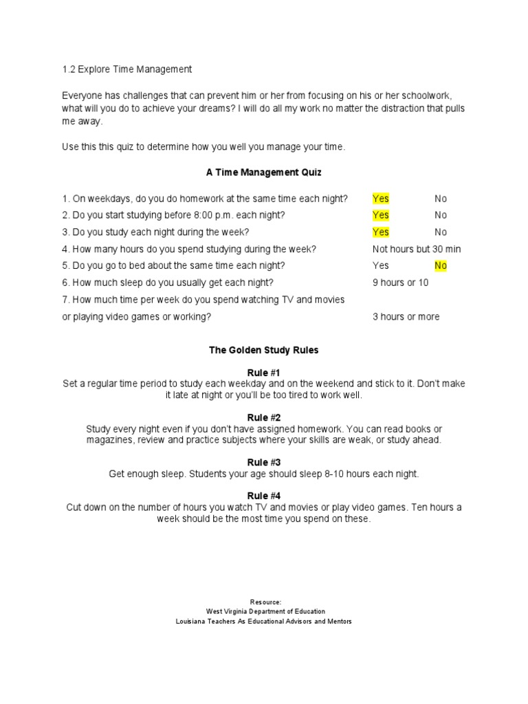 A Time Management Quiz | PDF