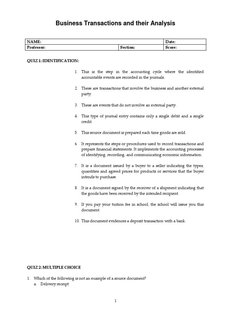 Business Transactions Their Analysis | PDF | Financial Transaction ...