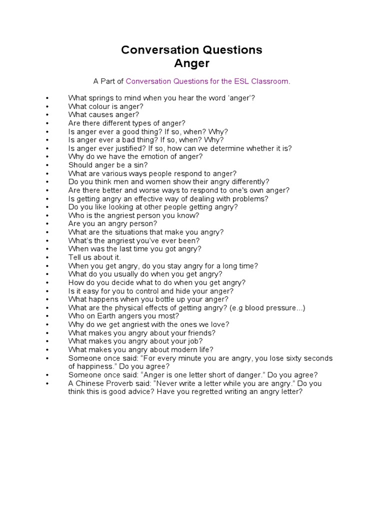 Discussion Questions on Anger | PDF
