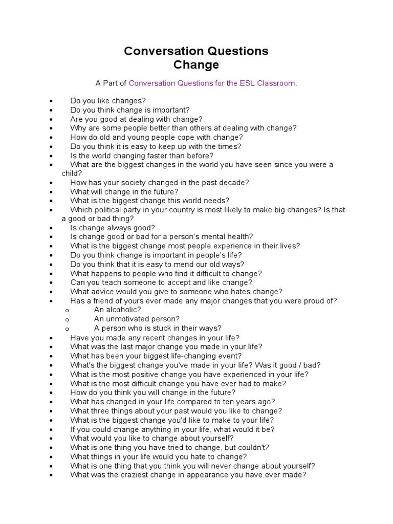 Conversation Questions Change | PDF | Career & Growth | Lifestyle