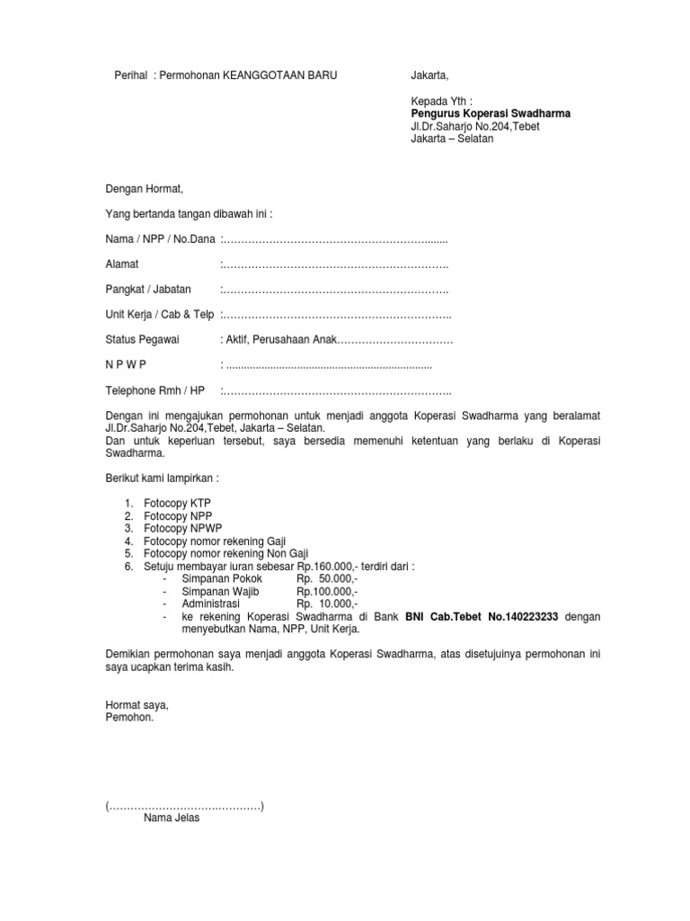 Permohonan Anggota | PDF | Pengelolaan Keuangan & Uang