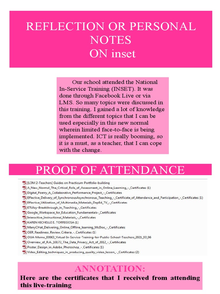 Reflection or Personal Notes ON Inset: Annotation | PDF | Pedagogy ...