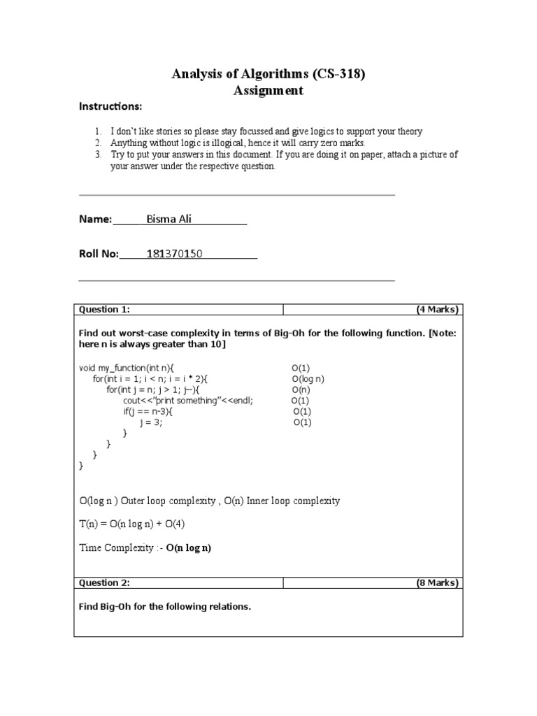 Algorithm Complexity Analysis Assignment | PDF | Computer Programming | Theoretical Computer Science