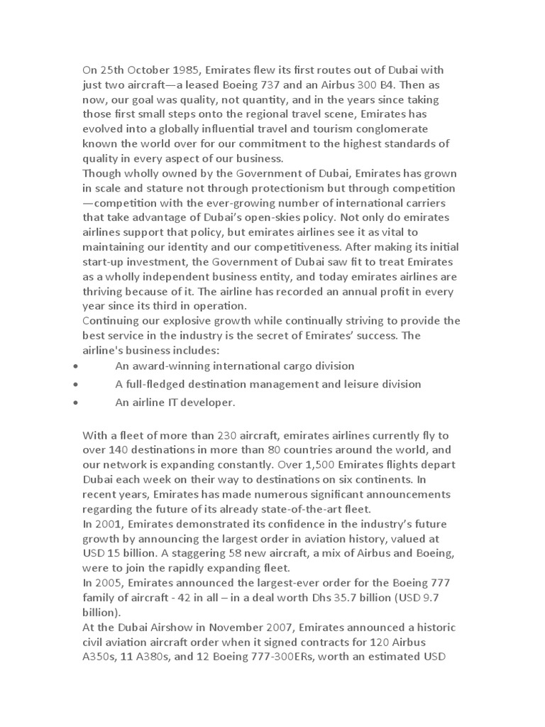 Emirates Airline Operations Overview | PDF | Emirates (Airline) | Transport
