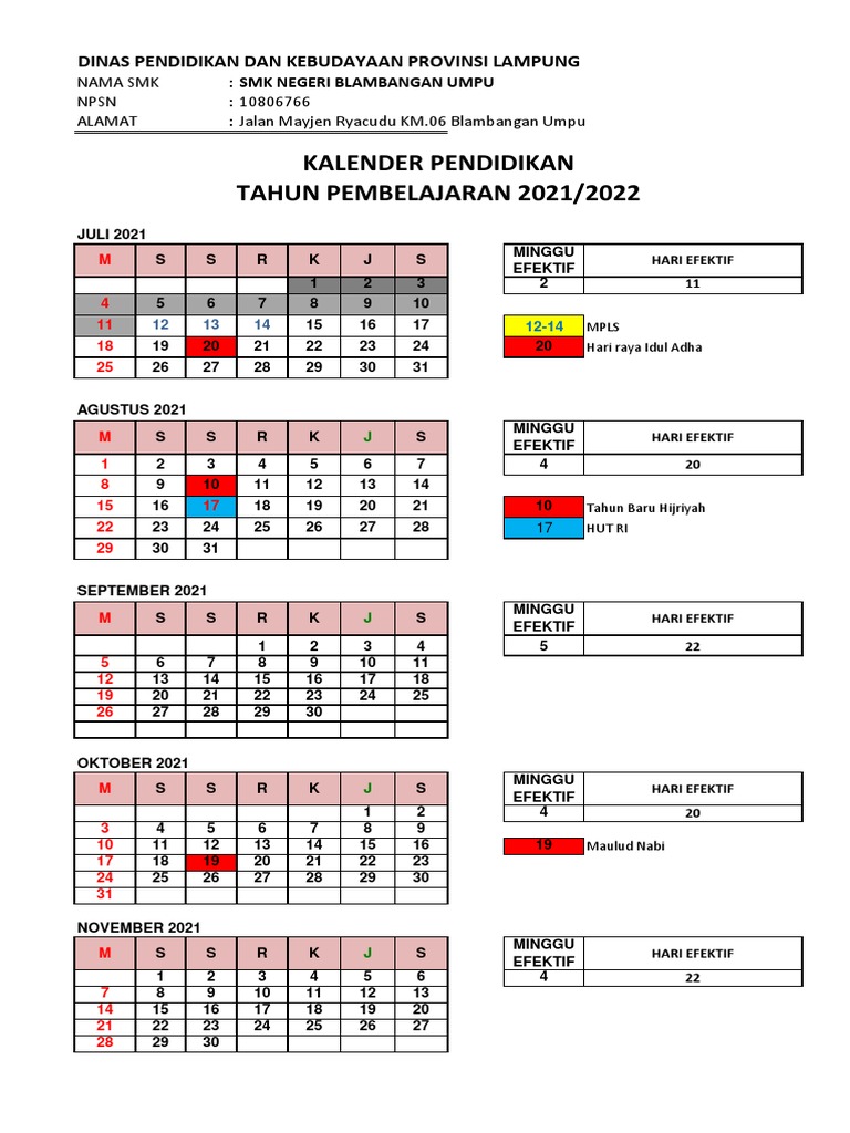 Kalender Akademik SMKN Bbu | PDF