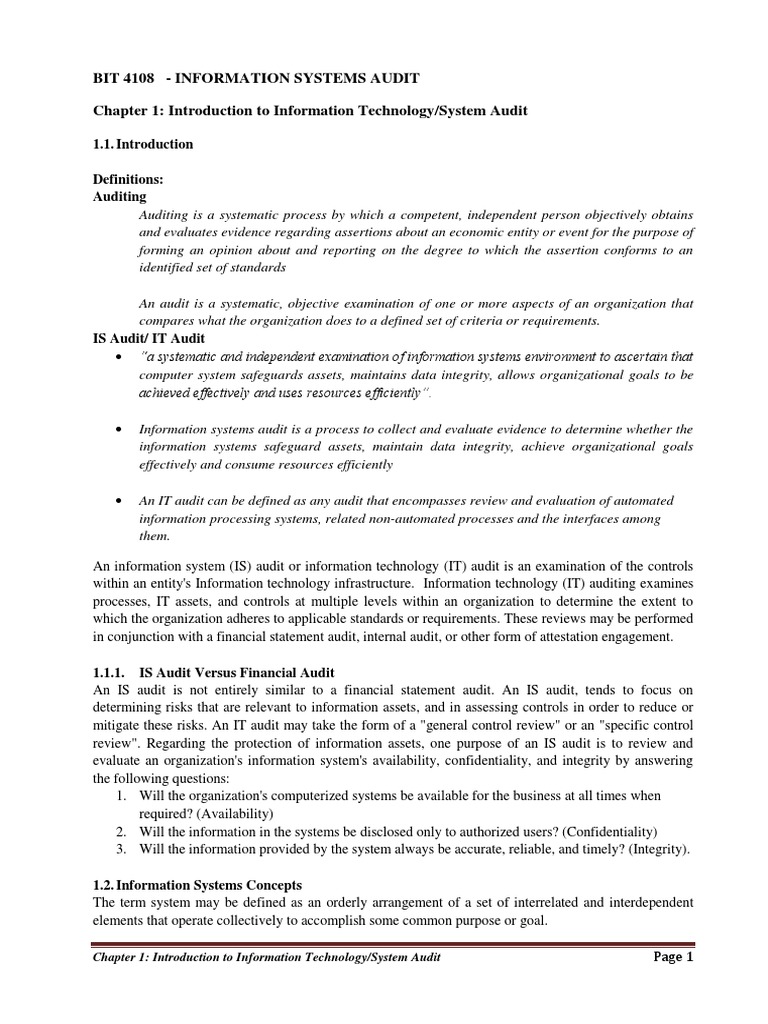 Chapter 1 - Introduction To Information System Audit | PDF | Audit ...