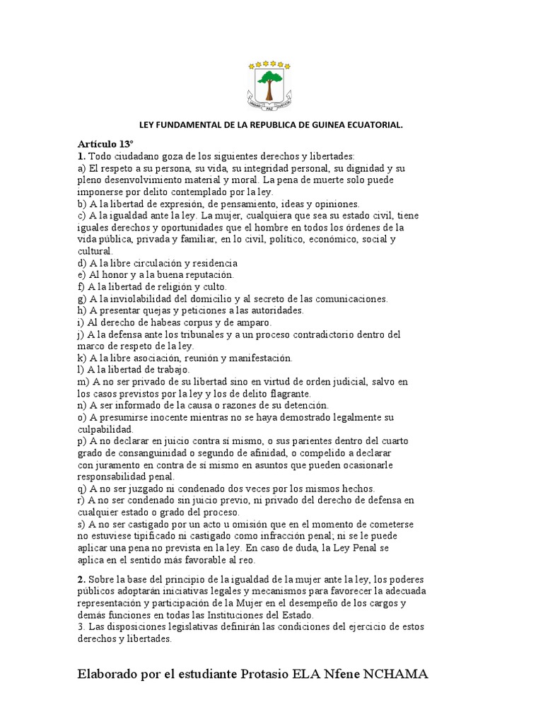 Ley Fundamental De La Republica De Guinea Ecuatorial PDF Derecho