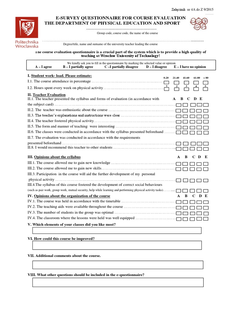 Course Evaluation Questionnaire Template | PDF | Teachers | Course ...