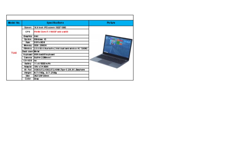 Gooky Laptop TU45 Specs From Ruby-02 | PDF | Technology & Engineering