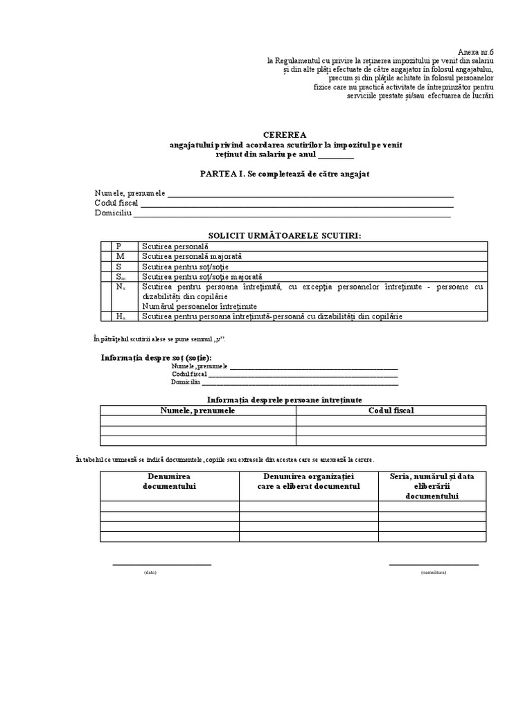 Cerere Scutire Personala | PDF
