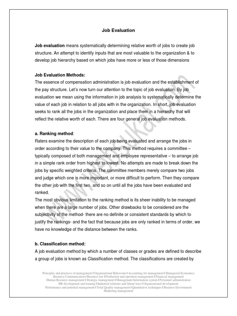 Job Evaluation | PDF | Human Resource Management | Human Resources