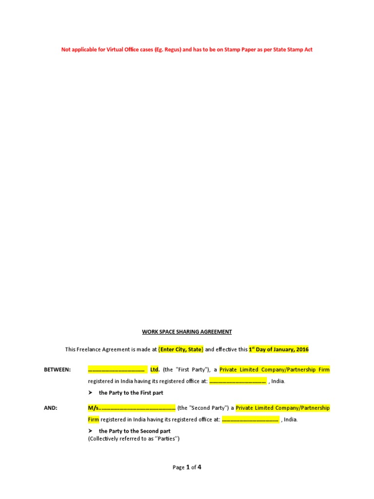 Office Space Sharing Agreement Template | PDF | Employment | Expense