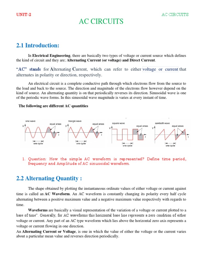 UNIT-2 AC Circuits Notes | PDF | Electrical Impedance | Ac Power