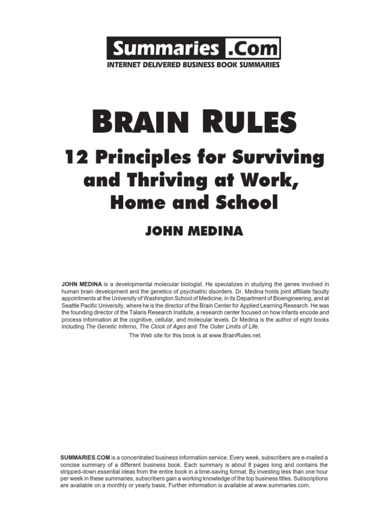 Brain-Rules Summary | PDF | Memory | Senses