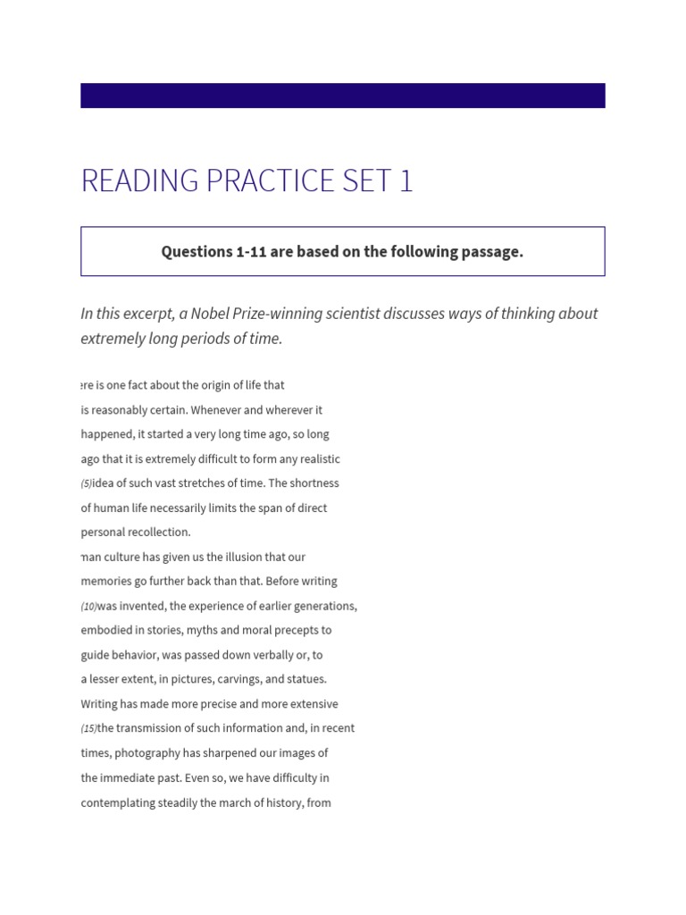 Reading Practice Set 1: Questions 1-11 Are Based On The Following ...