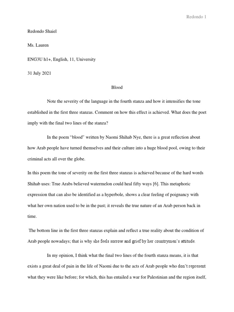 Final - Blood Poem - Reflection | PDF | Poetry