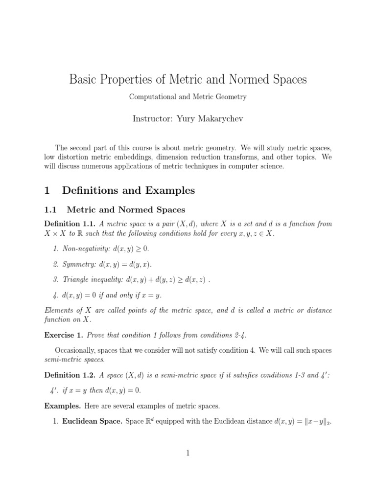 Basic Properties of Metric and Normed Spaces | PDF | Metric Space ...