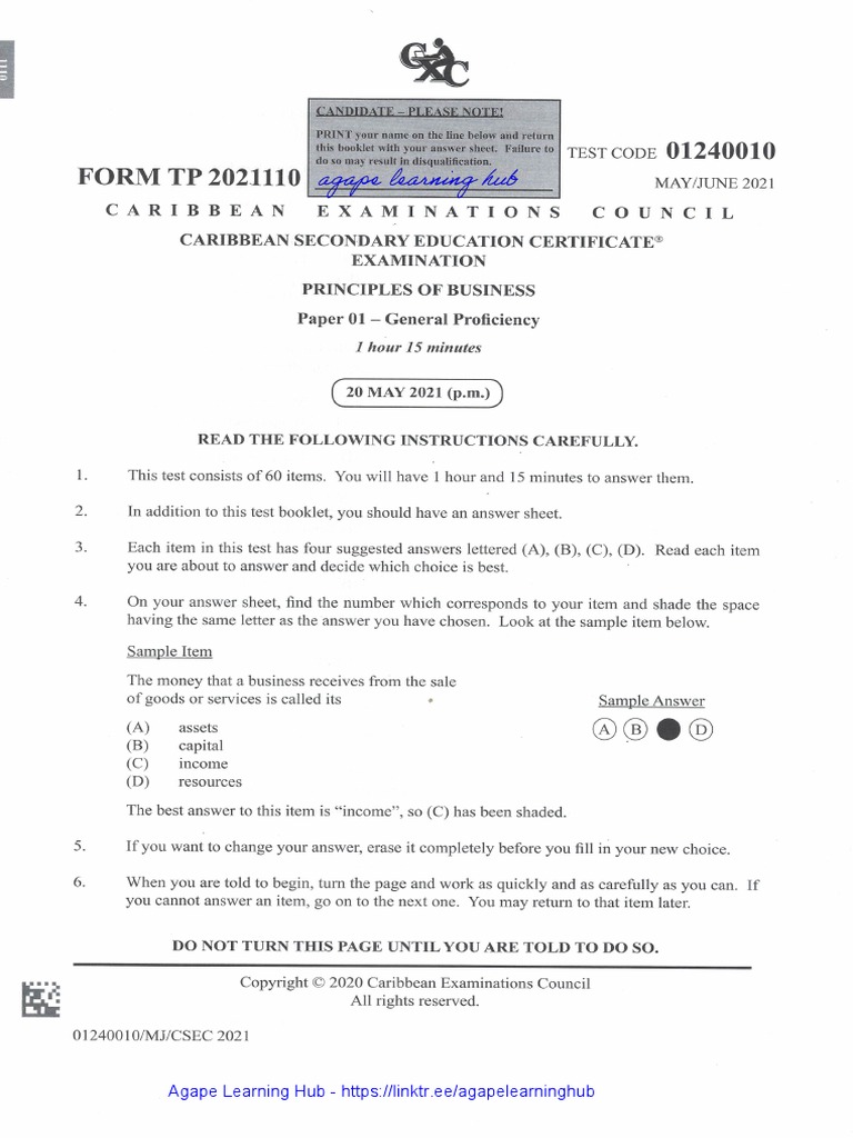 Csec Pob Paper 1 July 2021 | PDF