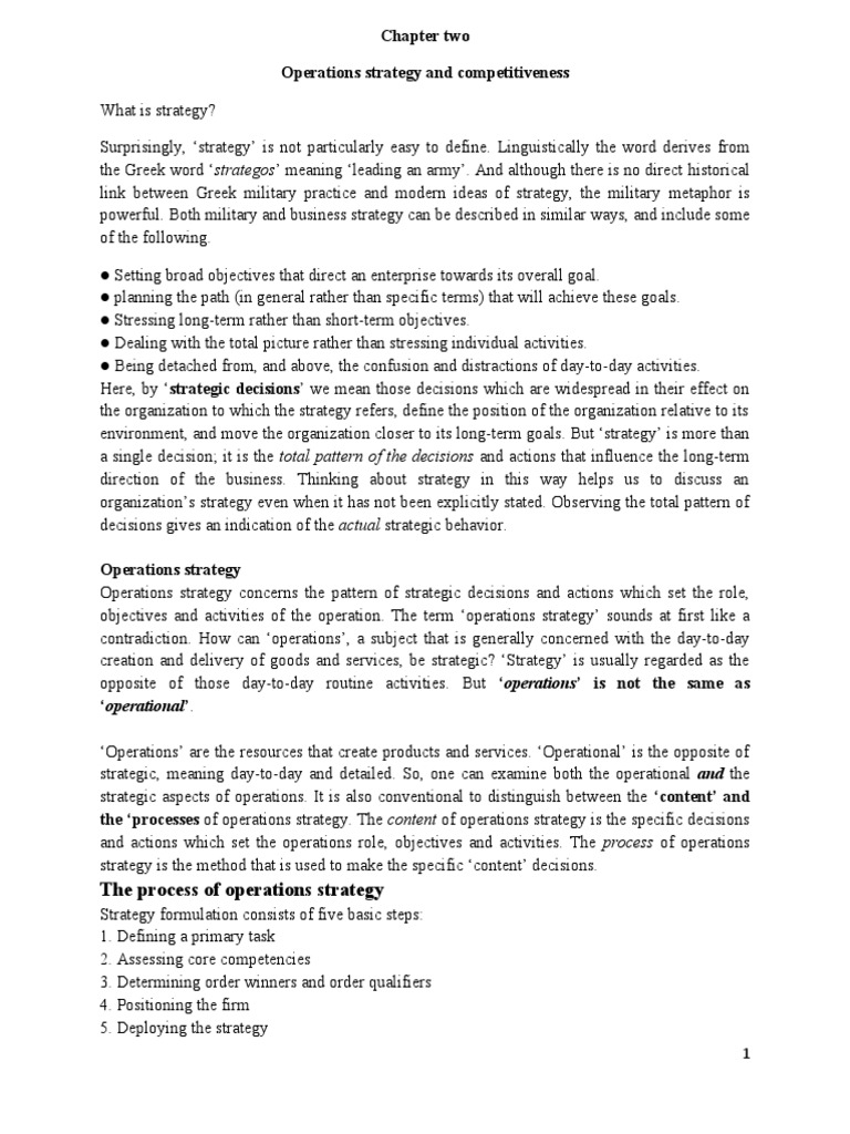 Operations Strategy: Defining the Primary Task, Assessing Core ...
