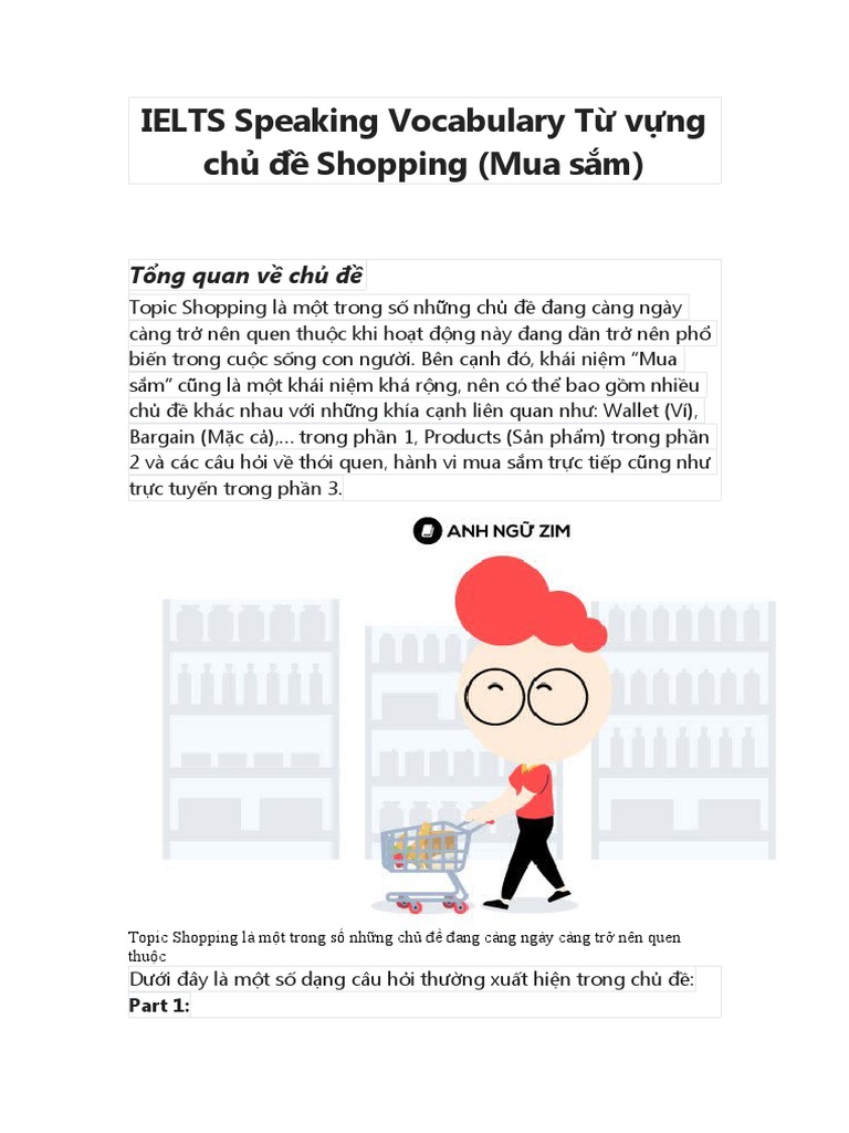 IELTS Speaking Vocabulary Từ Vựng Chủ Đề Shopping | PDF