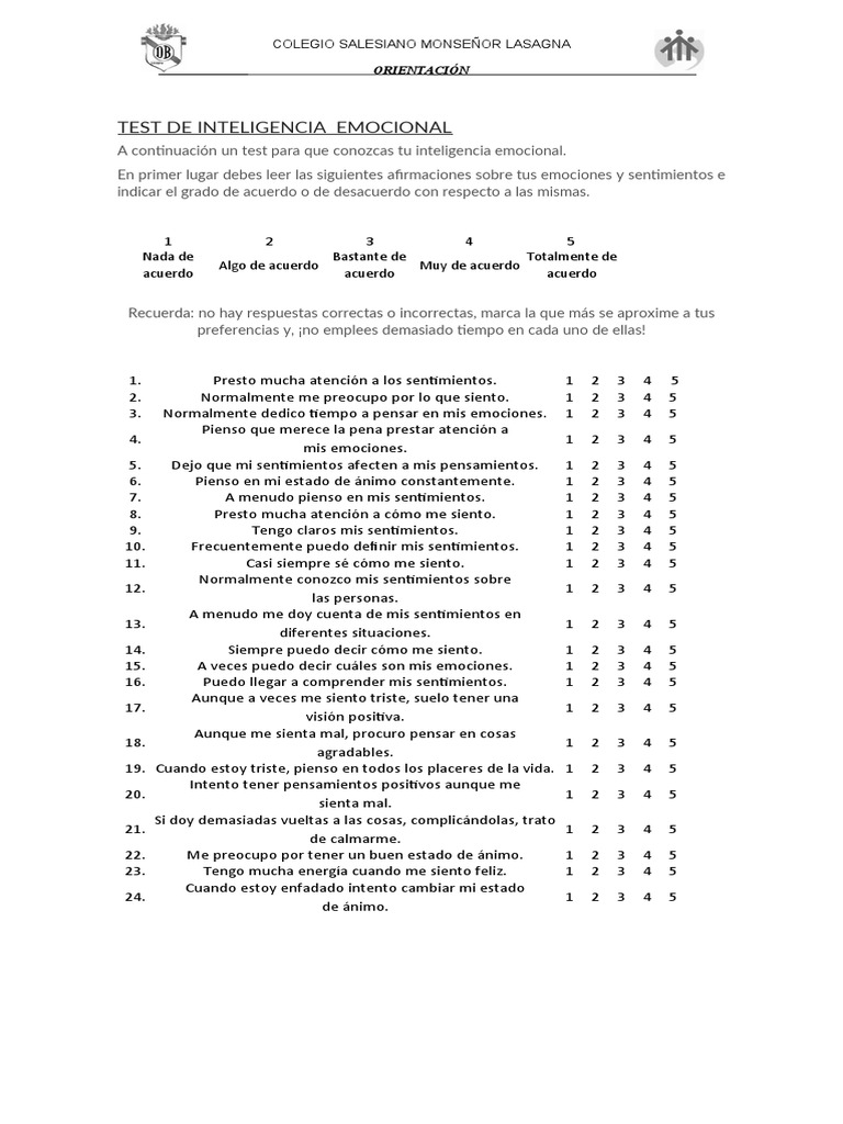 Test de Inteligencia Emocional | PDF | Las emociones | Inteligencia ...