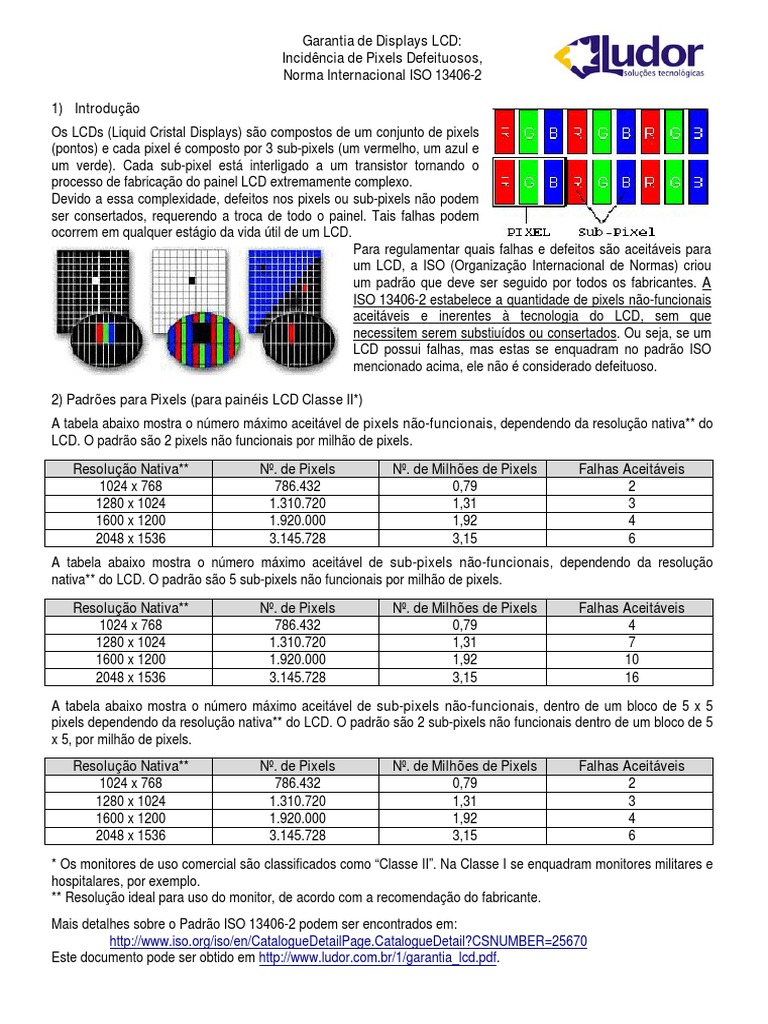 Padrões de Pixels na ISO 13406-2 | PDF | Pixel | Visor de cristal líquido