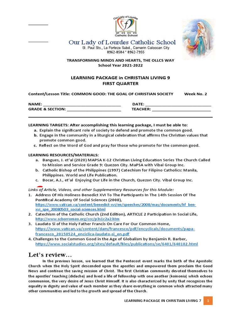 Promoting Common Good in Christian Society | PDF | Catholic Church ...