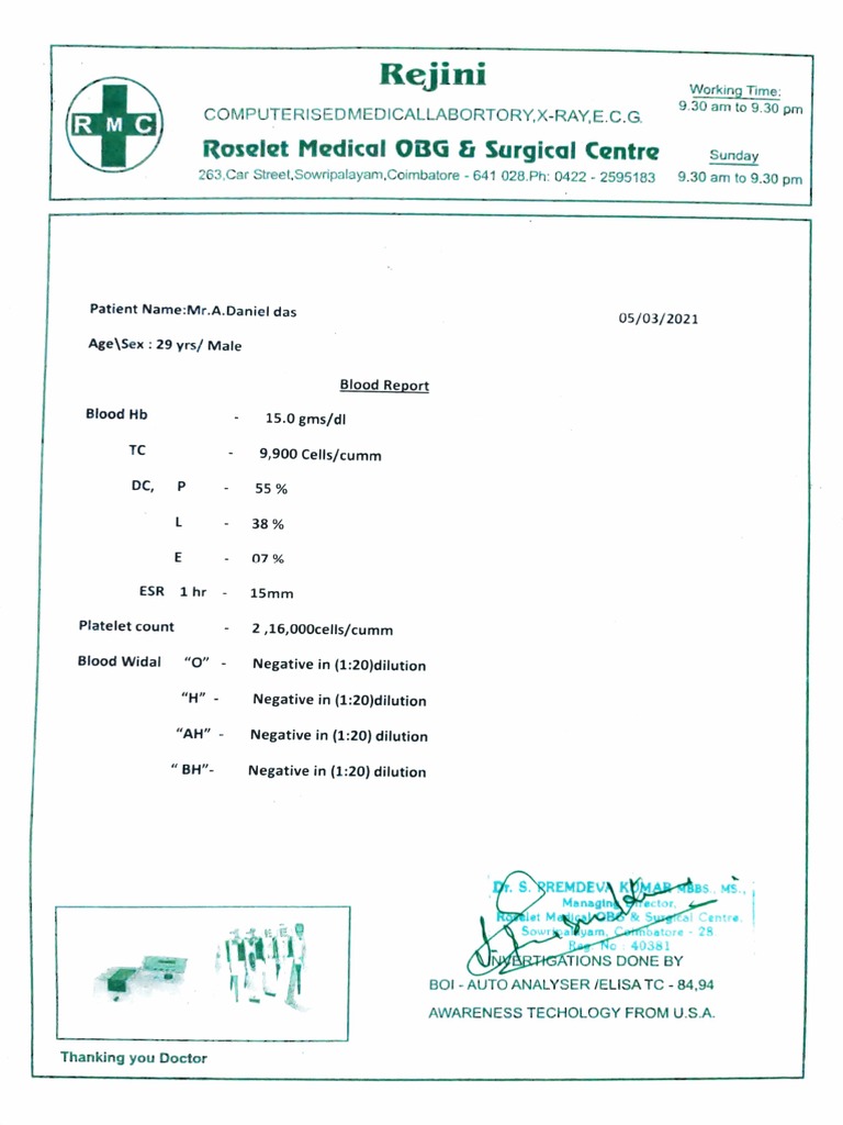 Blood Test Results and Medical Bills for Patient A. Daniel Das | PDF ...