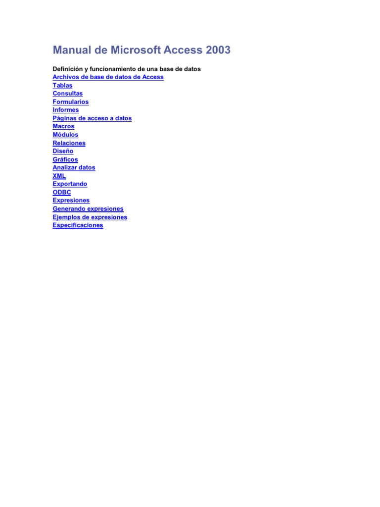 Manual de Microsoft Access 2003 | PDF | Tabla (base de datos) | SQL