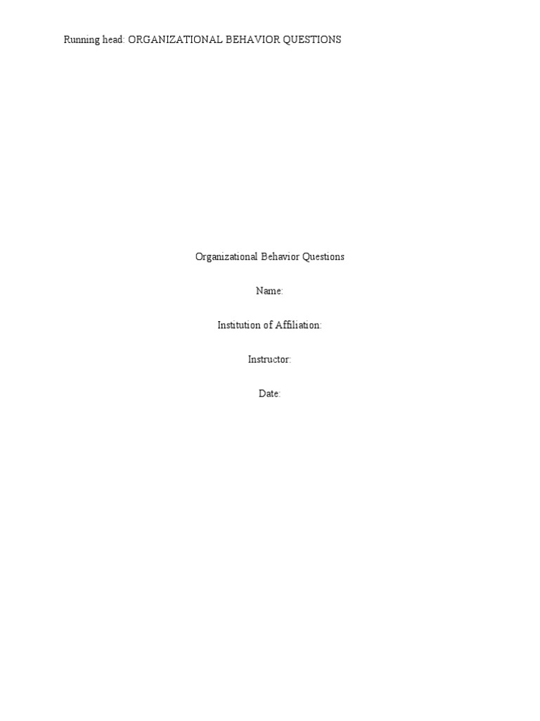 Organizational Behavior Questions | PDF | Organizational Culture ...