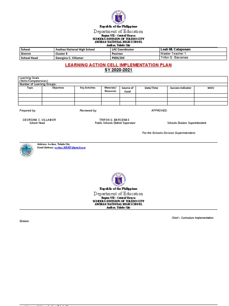 Department of Education: Learning Action Cell Implementation Plan | PDF ...