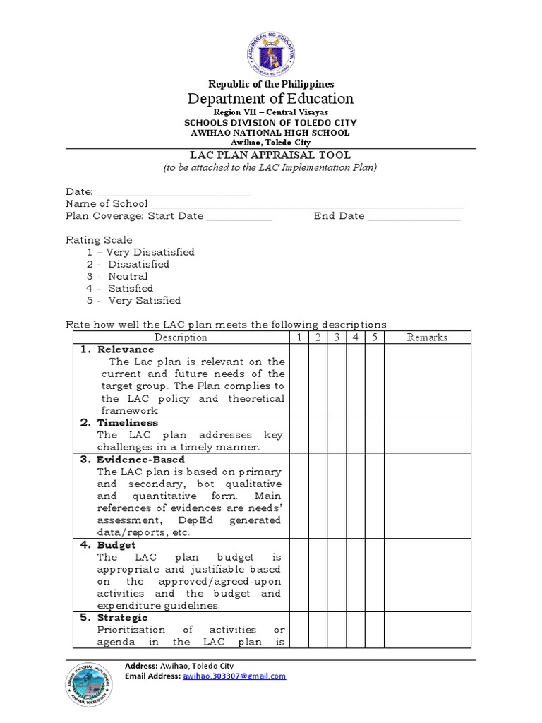 LAC Plan Appraisal Tool | PDF