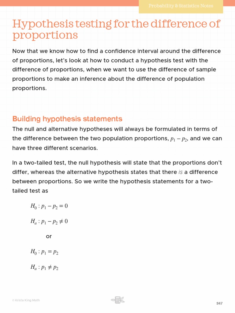 Hypothesis Testing For The Difference of Proportions | PDF | Hypothesis ...