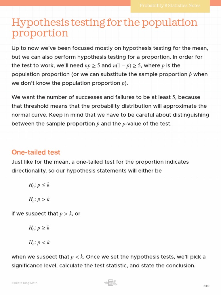 Hypothesis Testing for Population Proportions | PDF | P Value ...