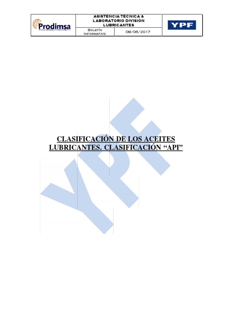 Clacificacion Api de Aceites Lubricantes | PDF | Lubricante ...