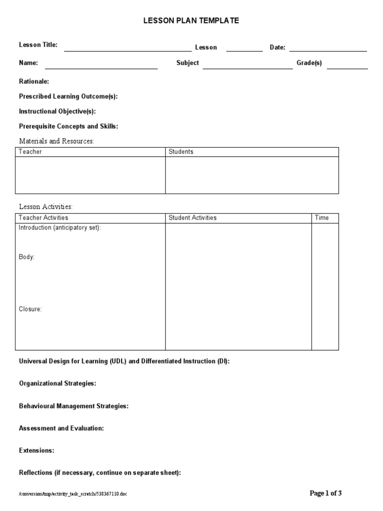 Materials and Resources:: Lesson Plan Template | PDF | Differentiated ...