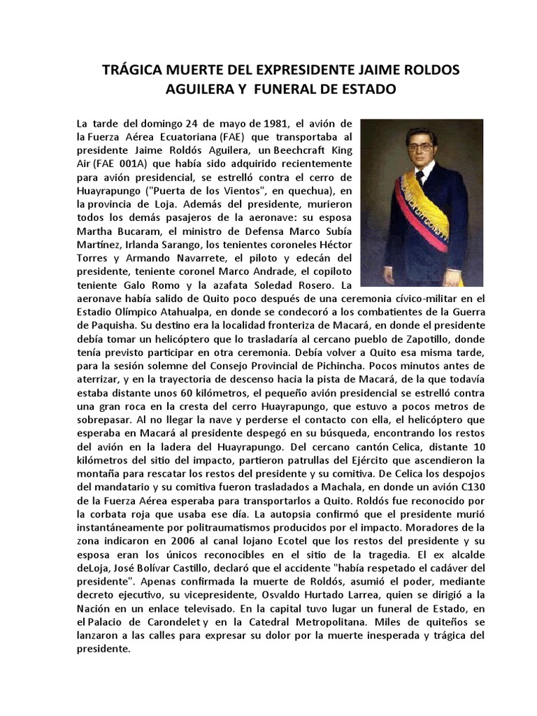 La trágica muerte del presidente Jaime Roldós Aguilera y el funeral de ...