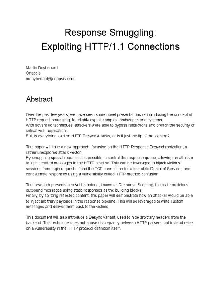 HTTP Response Smuggling - Paper | PDF | Hypertext Transfer Protocol | Http Cookie