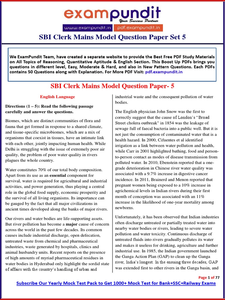 SBI Clerk Mains 2020 Model Question Paper PDF (Set-5) | Download Free ...