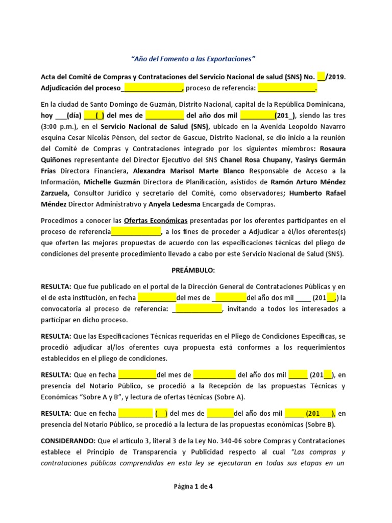Modelo Acta de Adjudicación | PDF | Gobierno