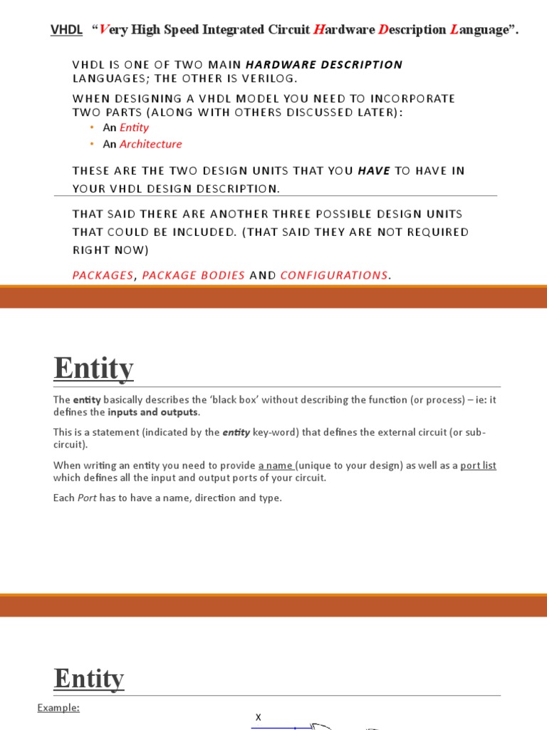 VHDL Lecture 1 Intro To Code Parts | PDF | Vhdl | Hardware Description Language