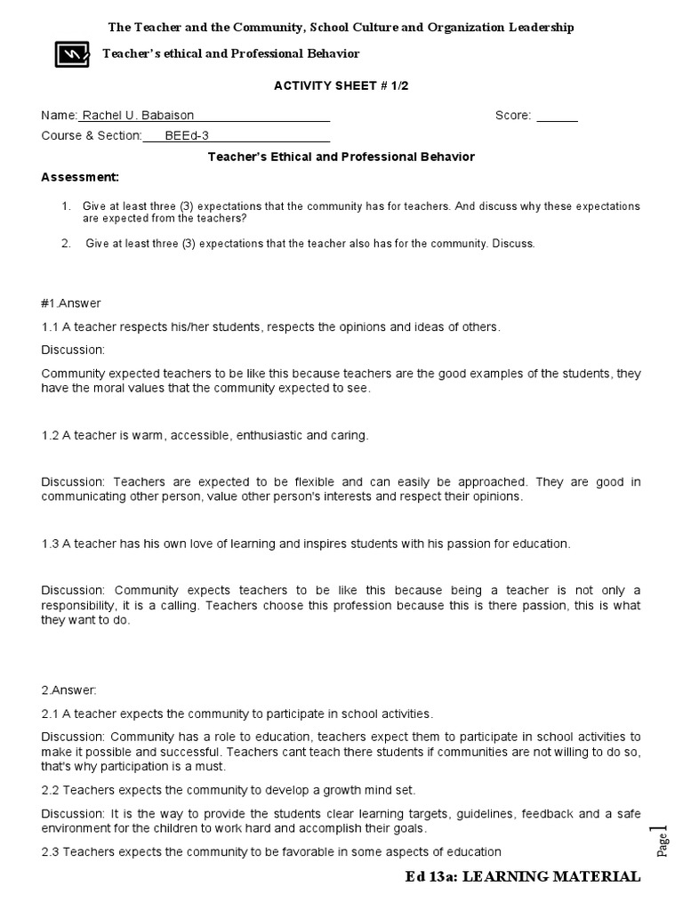 Unit 6 Answer Sheets | PDF | Teachers | Leadership
