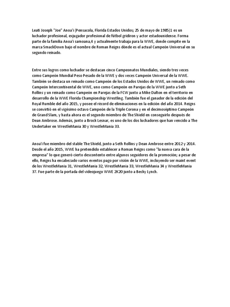 Biografía de Leati Joseph "Joe" Anoa'i | PDF
