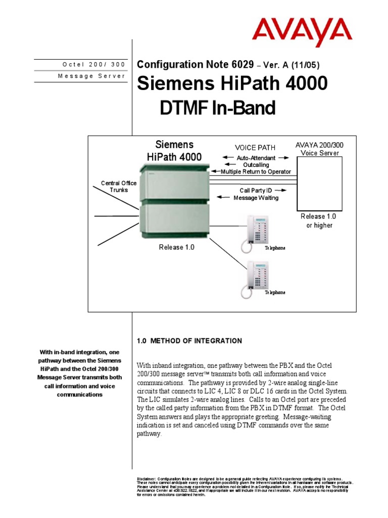 Siemens Hipath 4000 DTMF In-Band: Configuration Note 6029 | PDF ...