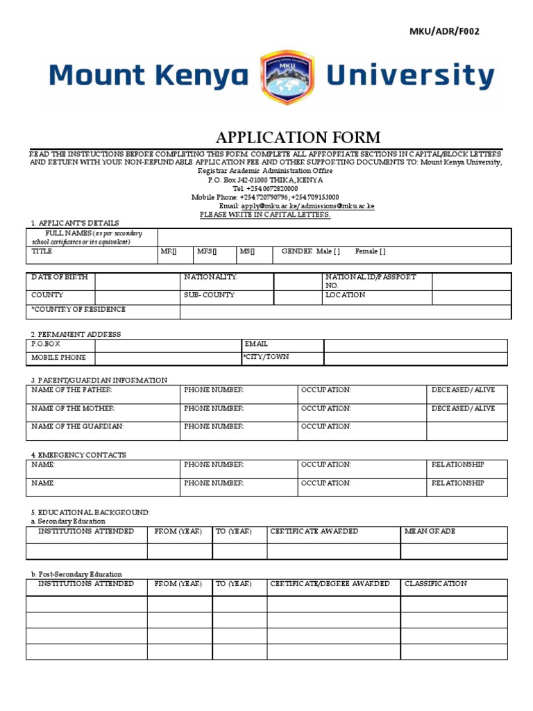 Application Form: MKU/ADR/F002 | PDF | Banks | Diploma