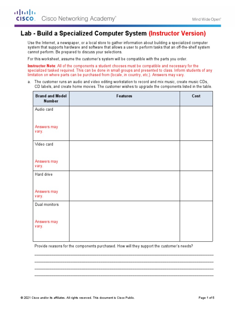 Lab - Build A Specialized Computer System: (Instructor Version) | PDF ...